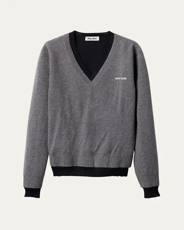 Miu Miu Layered Oversized Cashmere Sweater - Grigioblu