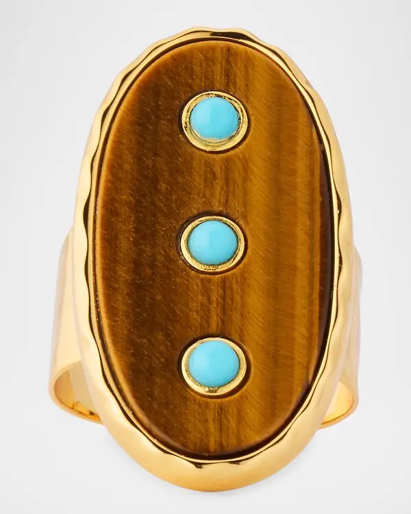 Nest Jewelry Tigers Eye And Turquoise Studded Ring