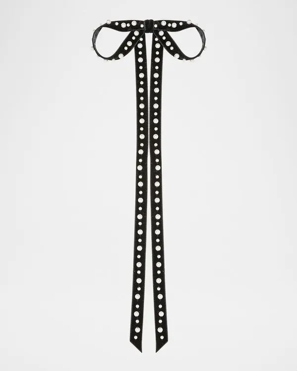 JENNIFER BEHR Annalee Pearly Velvet Bow Barrette - Black Pearl