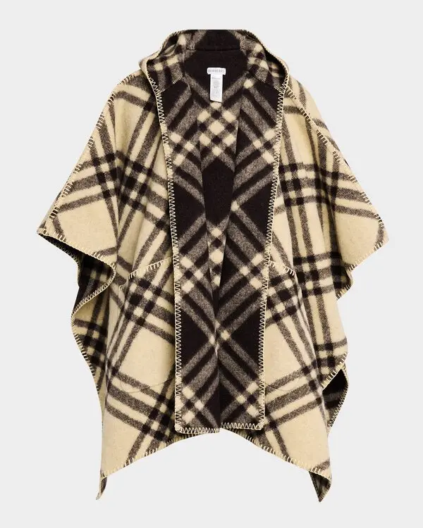 Burberry Catherine Reversible Check Hooded Cape - Candle