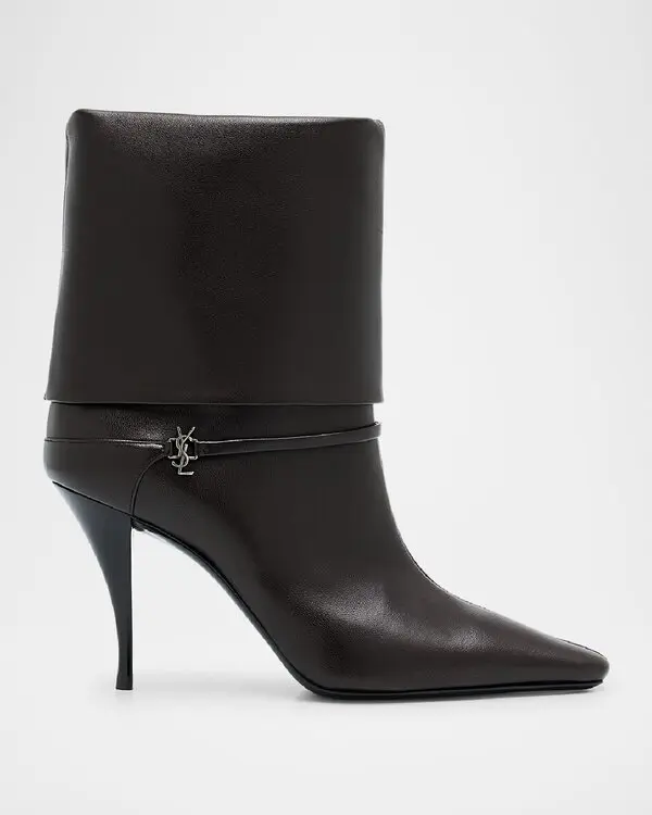 Saint Laurent Niki Leather Ankle Booties - Eagle Brown