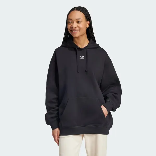 Adidas Essentials Oversized Fleece Hoodie - Black
