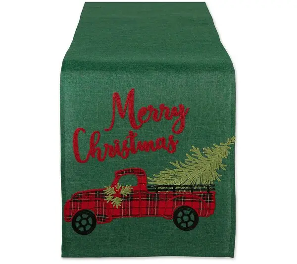 DESIGN IMPORTS Merry Christmas Truck Embroidere D Table Runner