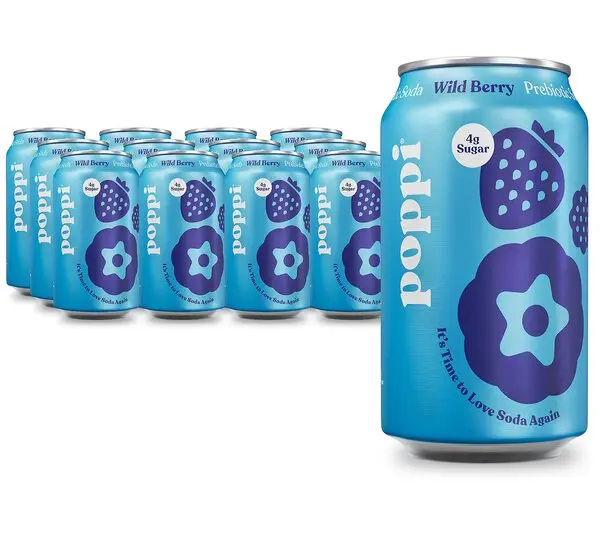POPPI 12oz Cans Prebiotic Soda Wild Berr Y