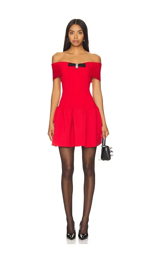 SELF-PORTRAIT Knit Bow Mini Dress - Red