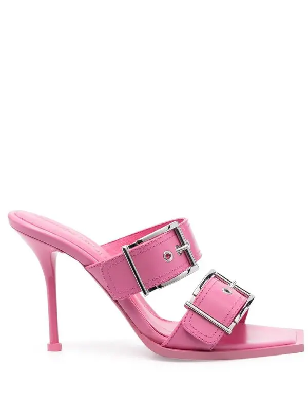 Alexander McQueen Punk Double Buckle Leather Sandals - Pink