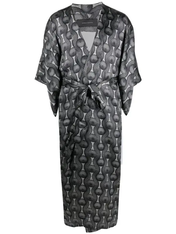 Ozwald Boateng Printed Silk Long Kimono - Grey