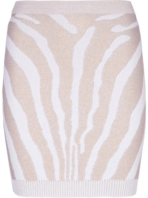 Balmain High Waist Zebra Print Mini Skirt - White