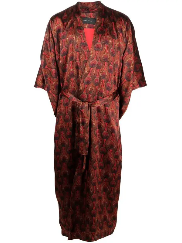 Ozwald Boateng Printed Silk Long Kimono - Red