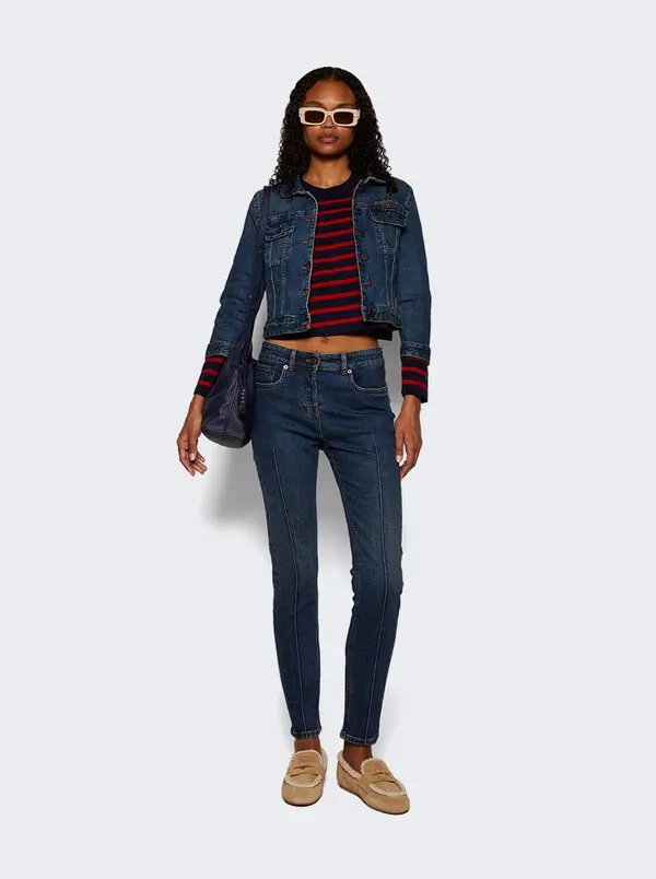Miu Miu Cropped Slim Denim Jacket - Blue