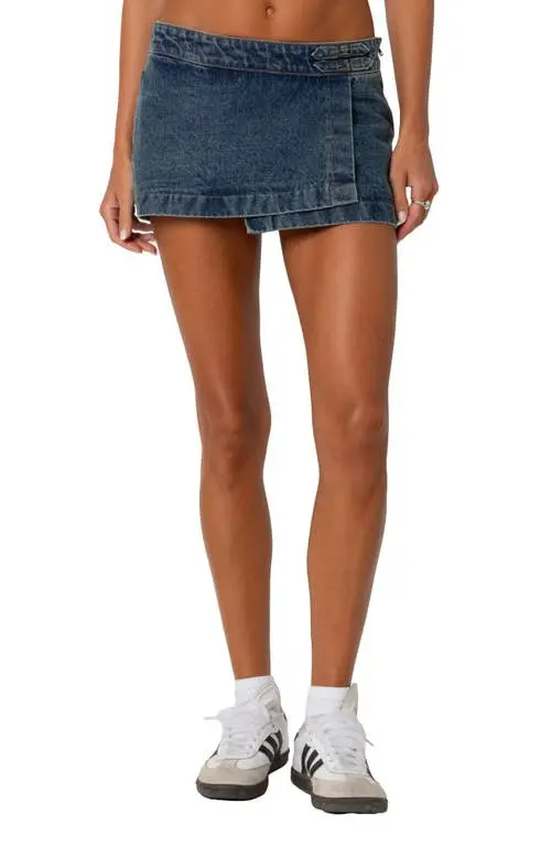 EDIKTED Faux Wrap Denim Skort - Blue