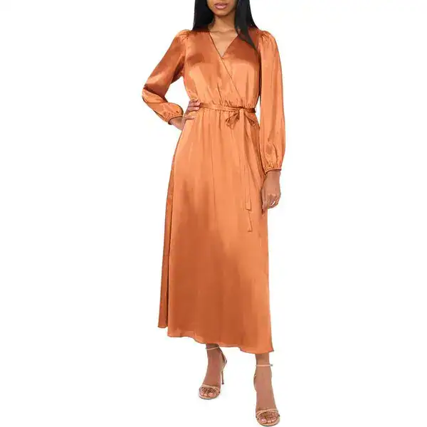 Halogen Long Sleeve Faux Wrap Maxi Dress In Pumpkin Orange - 60% Off |  Editorialist