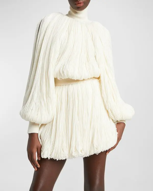Alaïa Fringe Turtleneck Sweater - Blanc Casse