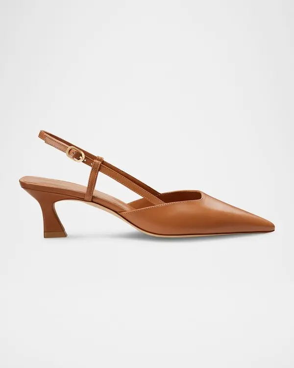 STUART WEITZMAN Vinnie Leather Kitten Slingback Pumps - Macchiato