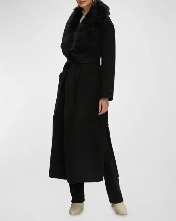 Gorski Belted Wool-Cashmere Wrap Coat With Shearling Collar