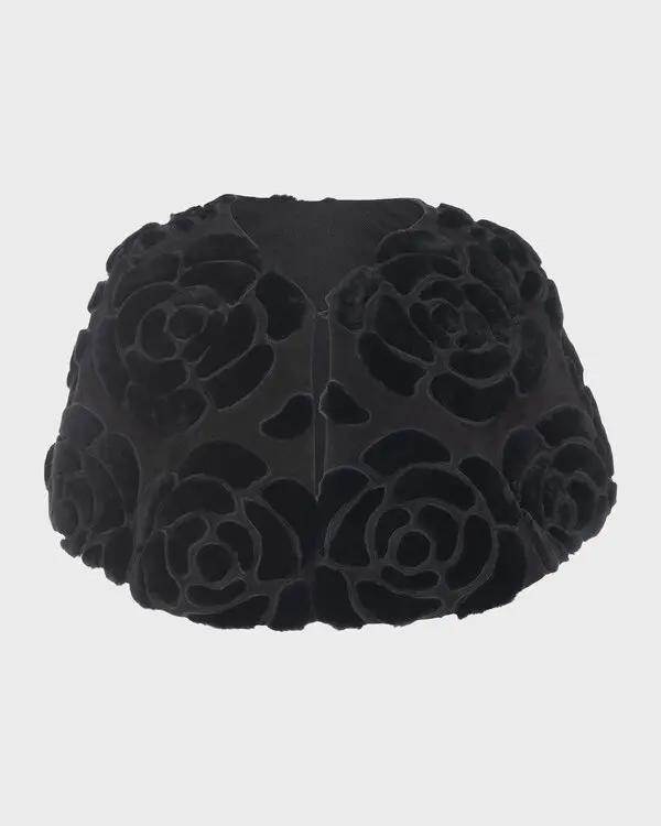 Gorski Select Shearling Lamb Floral Embroidered Suede Reversible Stole - Black