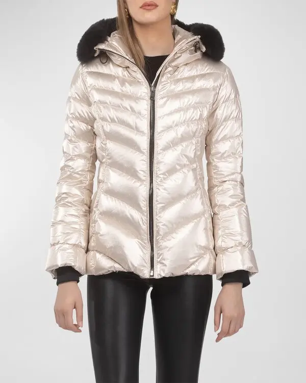 Gorski Apres-ski Jacket With Toscana Lamb Shearling Hood Trim - Gold/black