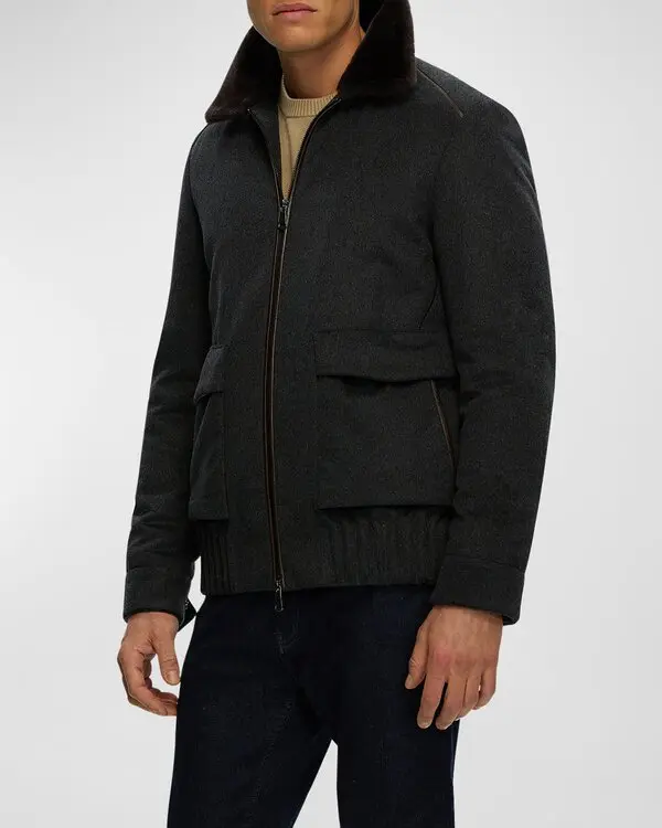 Gorski Fabric Jacket With Shearling Collar
