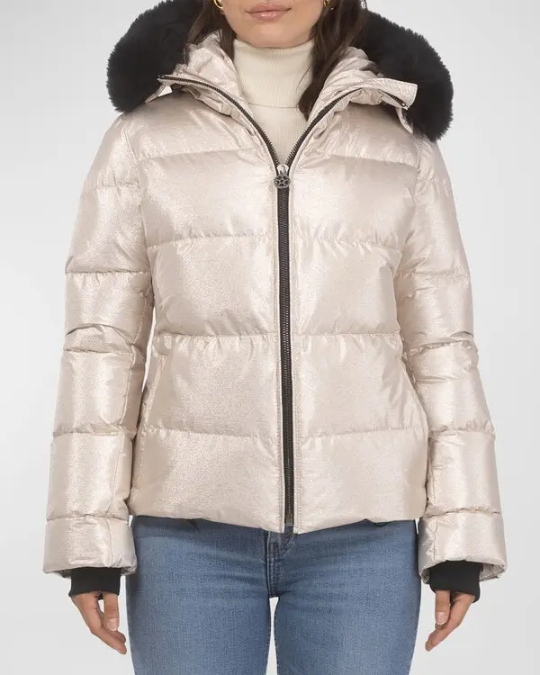 Gorski Apres-ski Jacket With Toscana Lamb Shearling Hood Trim - Gold/black