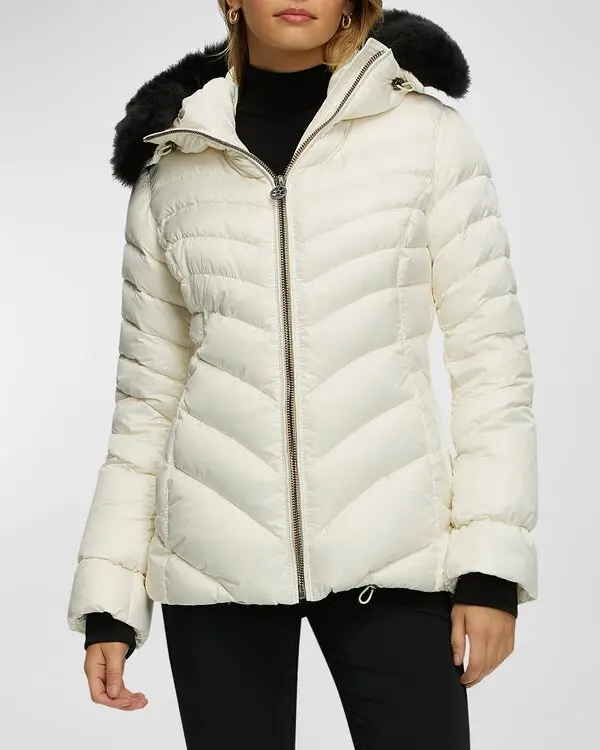 Gorski Apres-ski Jacket With Toscana Lamb Shearling Hood Trim - Ivory/black