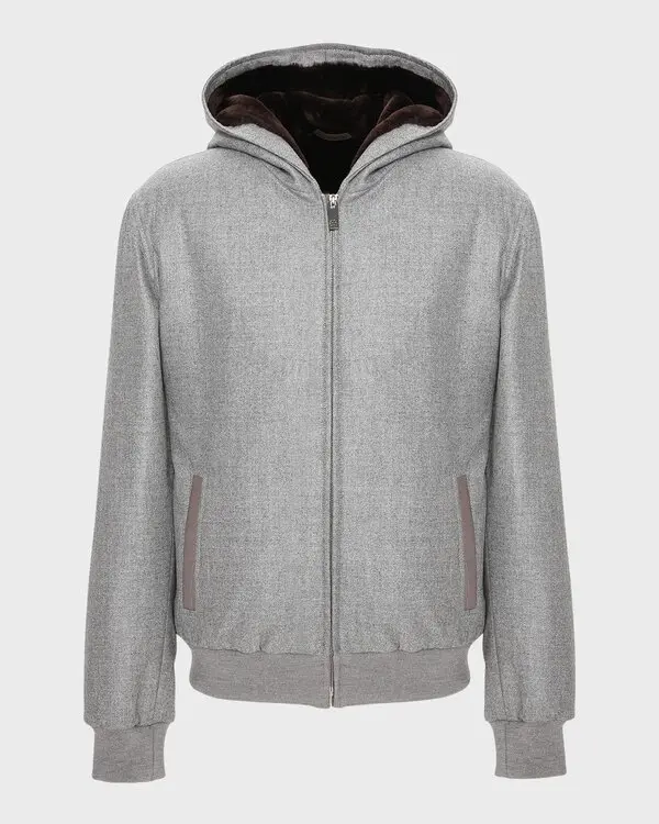 Gorski Loro Piana Wool-cashmere Jacket With Shearling Lining - Gray/brown