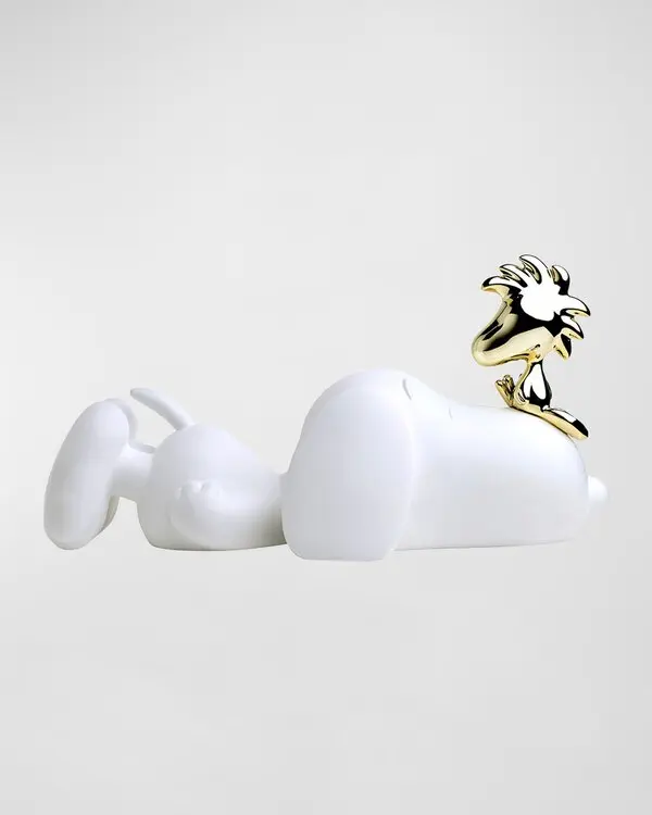 LEBLON DELIENNE Snoopy And Woodstock Figurine Glossy White & Chromed Gold