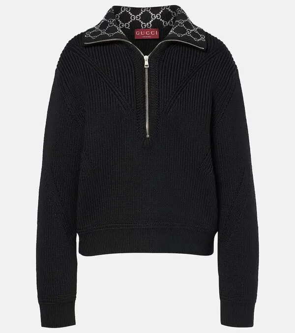 Gucci Wool-Blend Quarter Zip Sweater Black Editorialist