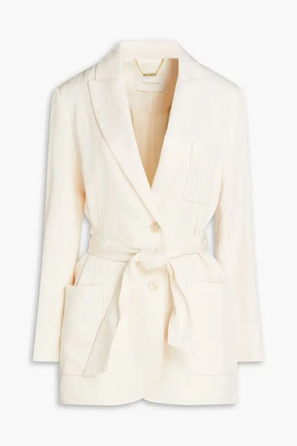 Zimmermann Belted Herringbone Twill Blazer - Ecru