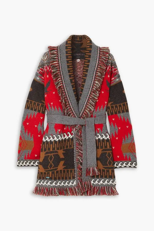 Alanui Icon Belted Fringed Wool And Cashmereblend Jacquard