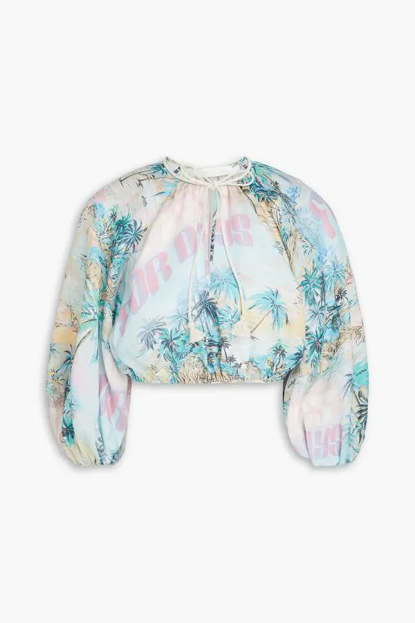 Zimmermann Cropped Printed Linen Top