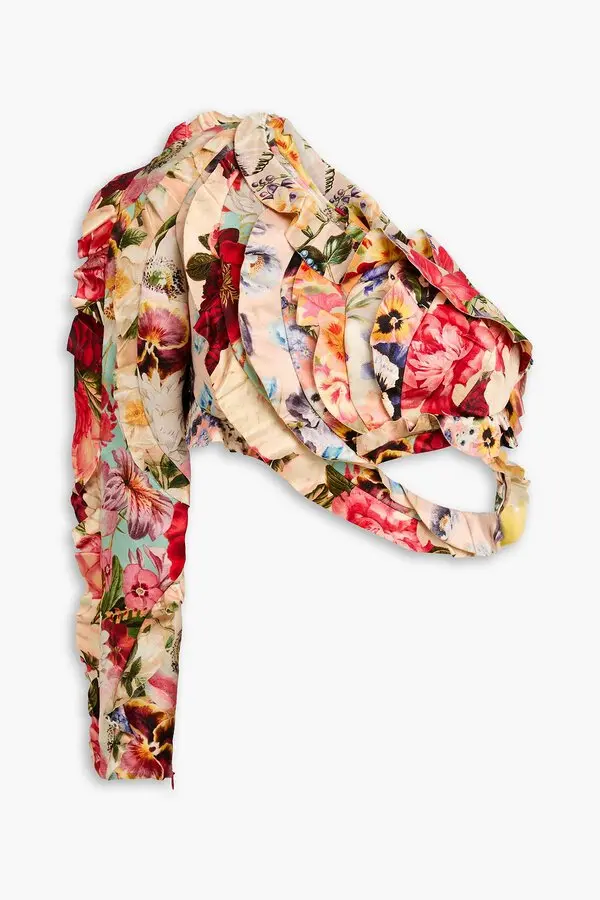 Zimmermann One-shoulder Cropped Floral-print Top