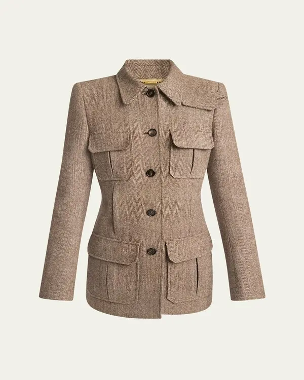 Chloé Herringbone Wool Jacket - Somber Brown