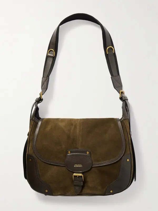 Isabel Marant Sierra Leather-trimmed Suede Shoulder Bag - Green