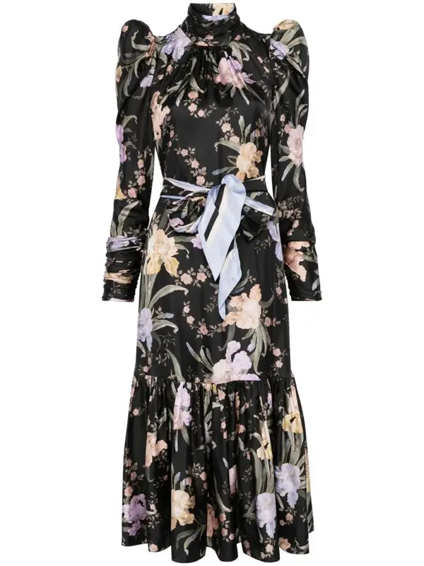 Zimmermann Floral-Print Silk Midi Dress In Black - 80% Off | Editorialist