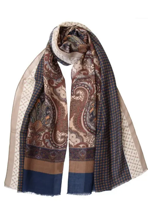 ELIZABETTA Aostawool Scarf - Brown And Blue