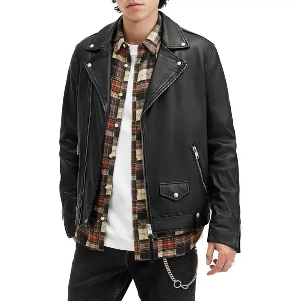 All Saints Milo Asymmetric Zip Leather Biker Jacket