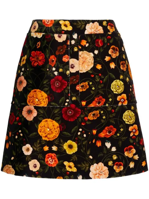 La DoubleJ Floral-print A-line Skirt - Black