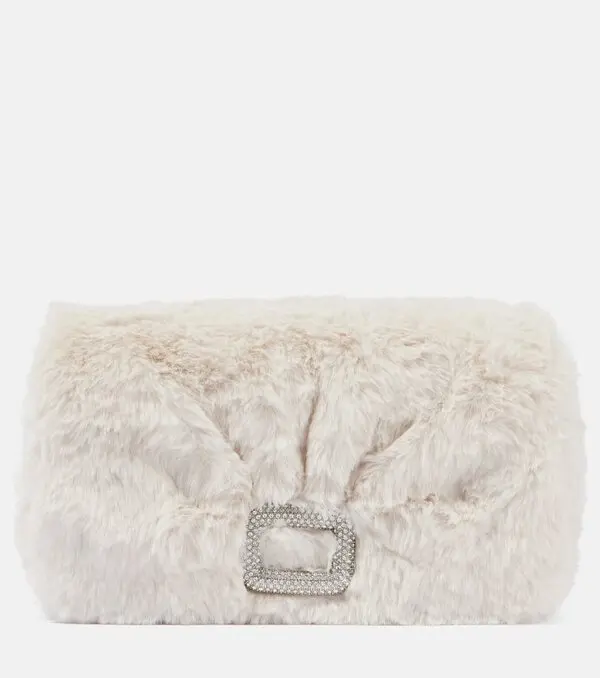 ROGER VIVIER Viv Choc Embellished Faux Shearling Wallet