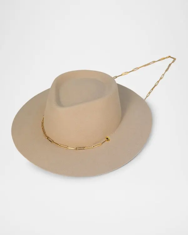 VAN PALMA Ulysse Merino Wool Fedora With Chain - Ivory
