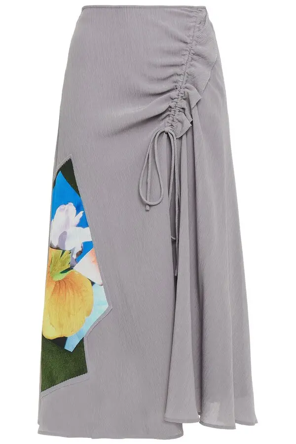 Acne Studios Ruched Printed Crepon Midi Skirt