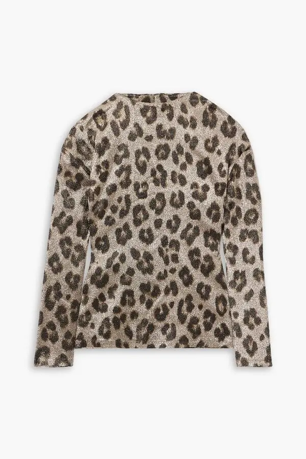 Marie Adam-Leenaerdt Leopard-print Lamé Turtleneck Blouse