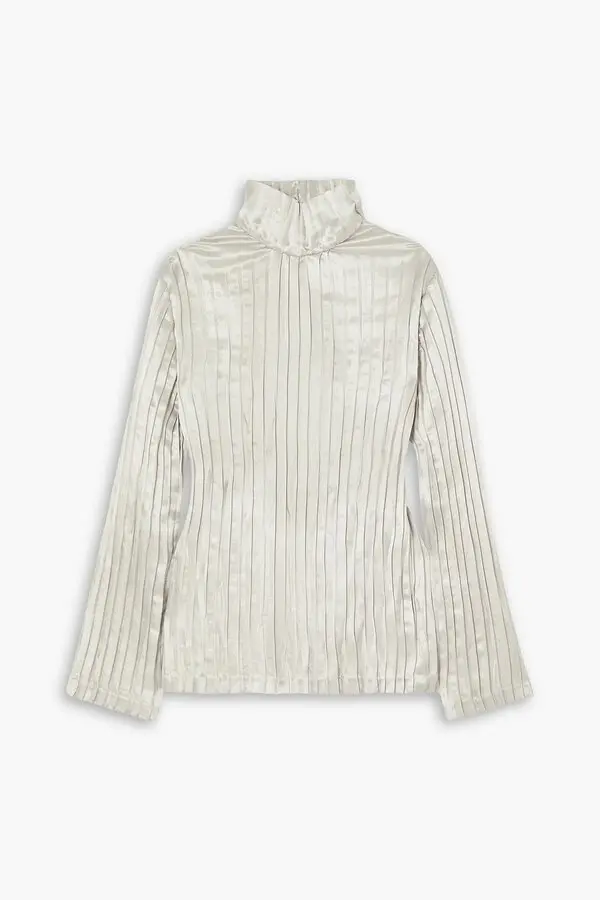 INTERIOR The Twiggy Pleated Satin Turtleneck Top