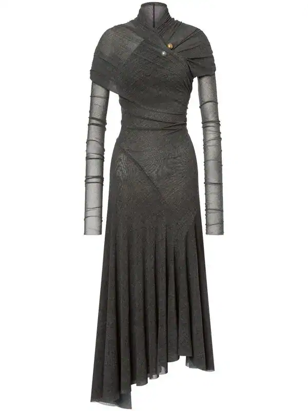 knee length dresses for ladies Green Silk Cowl Neck Midi Dress