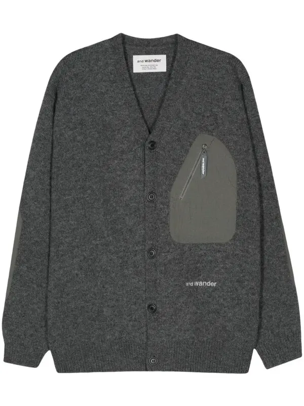 AND WANDER Logo-embroidered Wool Cardigan