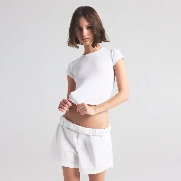 SKIMS Drop Needle Pointelle Baby Tee - Snow
