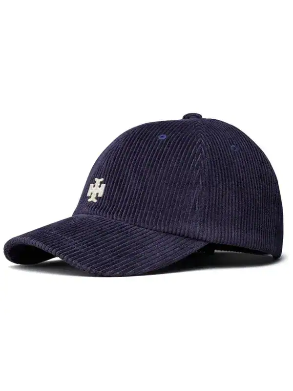 Tory Burch Logo-Embroidered Corduroy Cap - Blue | Editorialist display picture 1