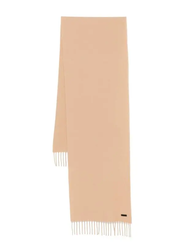 Hugo Boss Logo-patch Fringed Scarf - Neutrals