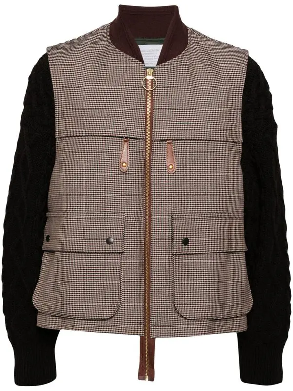 Kolor Houndstooth Cable-knitted Jacket - Brown