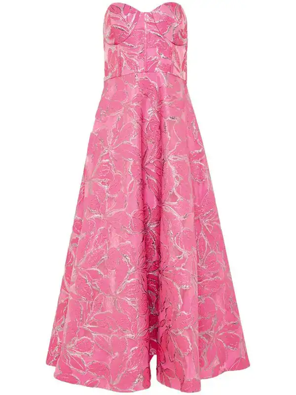 Monique Lhuillier Amelia Floral Jacquard Midi Dress - Pink | Editorialist