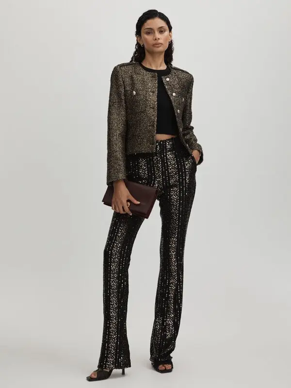 Halston Striped Sequin Trousers